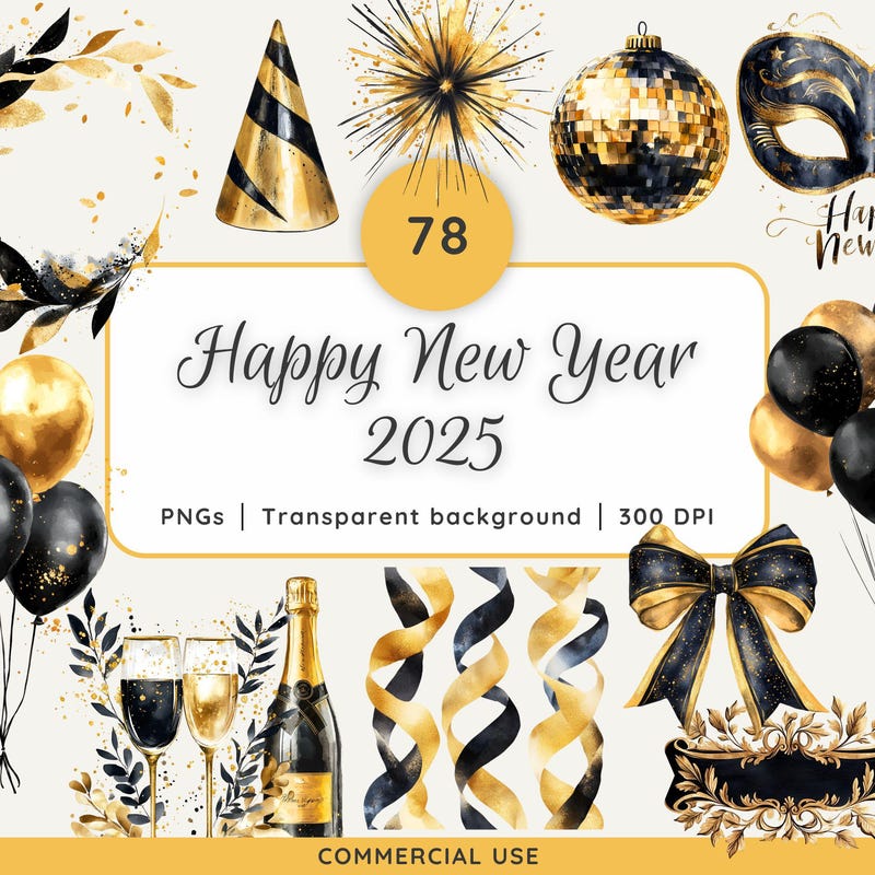 New Year Clipart - Etsy