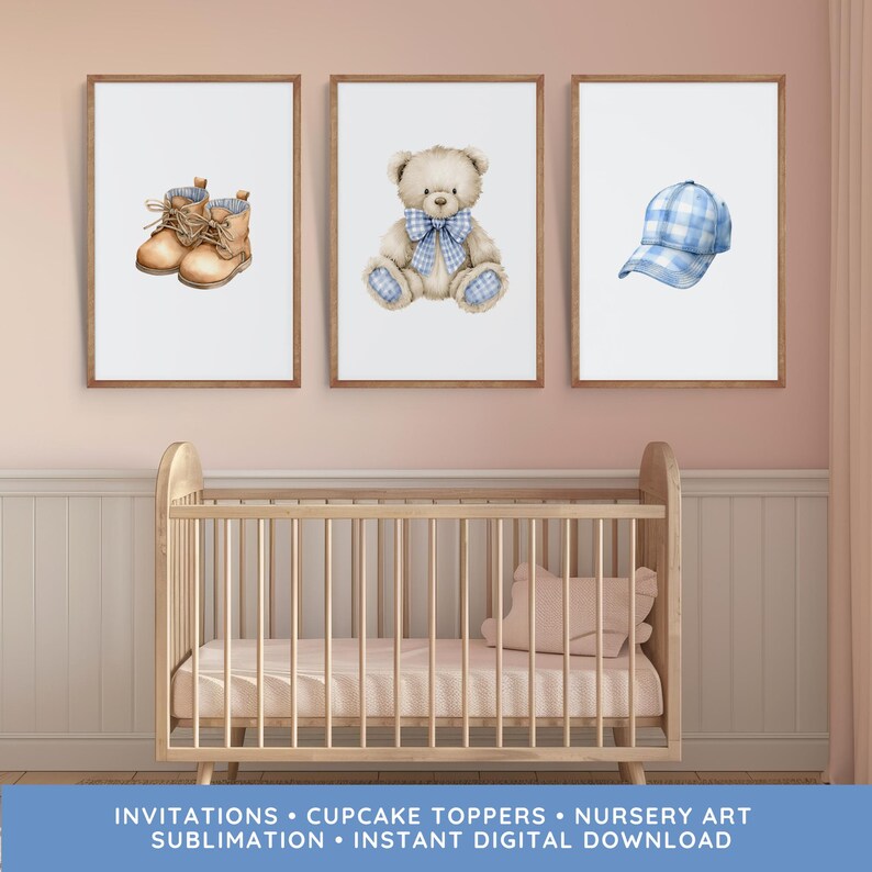 Watercolor Baby Boy Clothesline Clipart, Blue Baby Clothesline Clipart ...