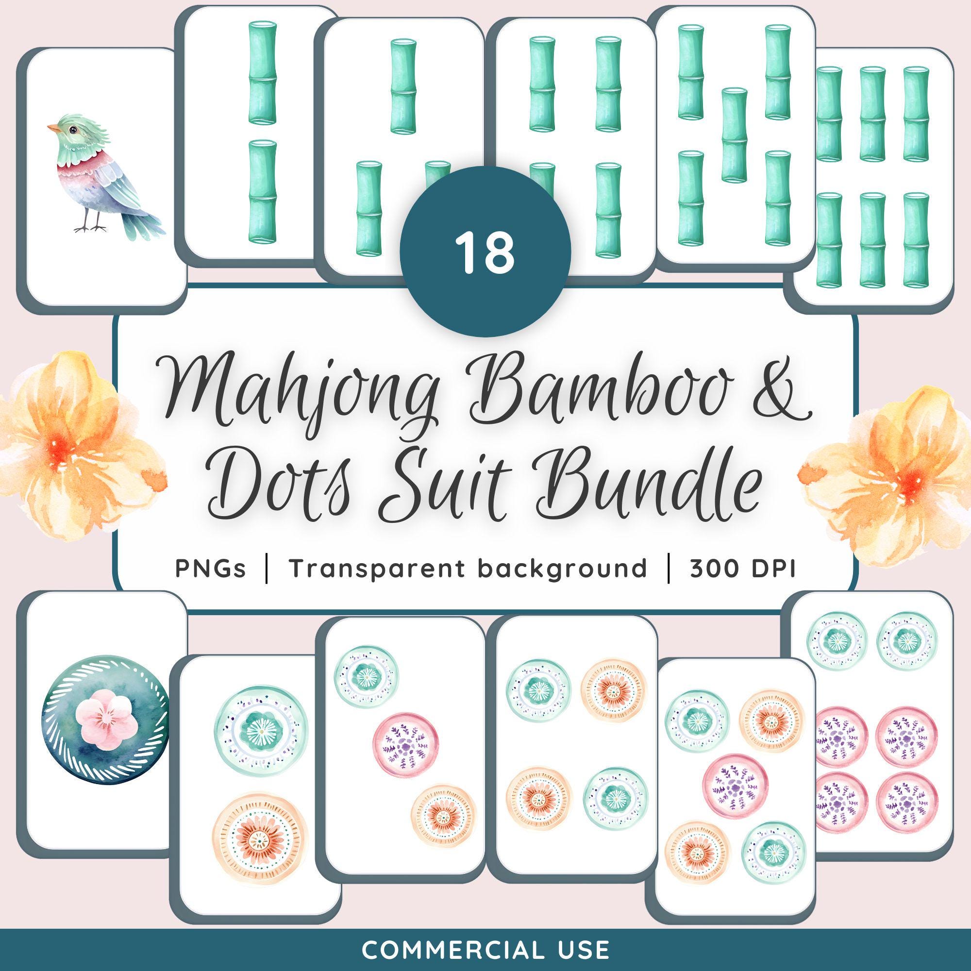 Watercolor Mahjong Clipart Bundle: Bamboo Suit Tiles and Dots Suit ...