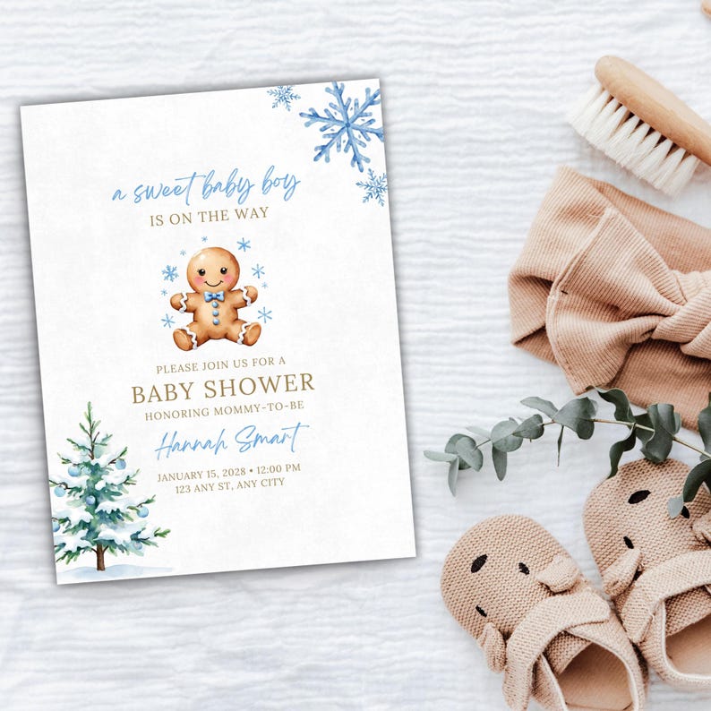Gingerbread Baby Shower Bundle Boy Clipart, Winter Baby Shower PNG ...