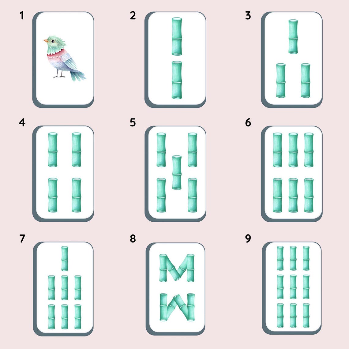 Watercolor Mahjong Clipart Bundle: Bamboo Suit Tiles and Dots Suit ...