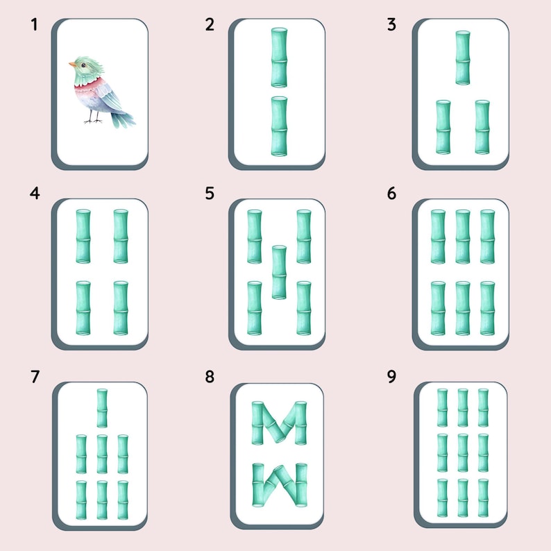 Watercolor Mahjong Clipart Bundle: Bamboo Suit Tiles and Dots Suit ...