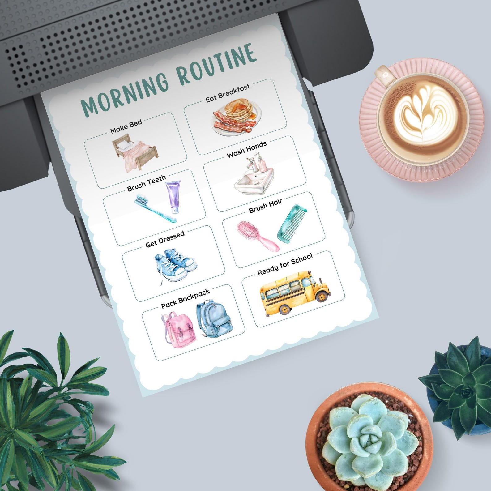 Ultimate Kid's Daily Routine Watercolor Clipart | Rewards Chart Images ...