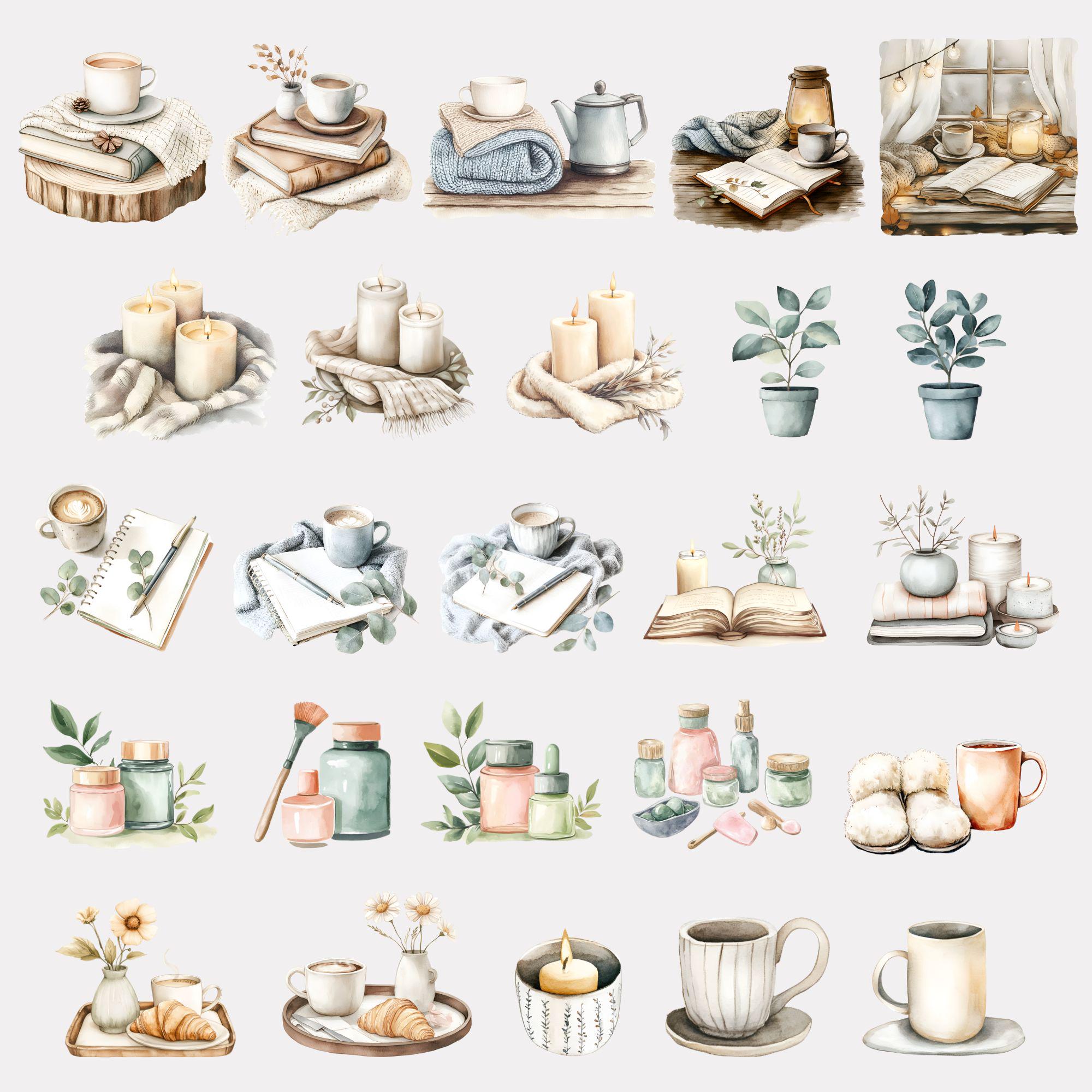 Watercolor Cozy Self Care Clipart: Hygge Scandi Clipart Bundle ...