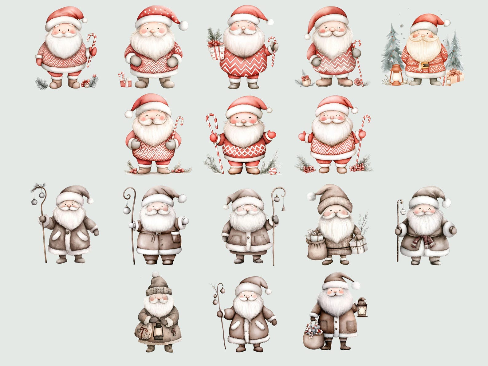 Charming Scandi Santa Clipart, Nordic Christmas PNG, Hygge Watercolor ...