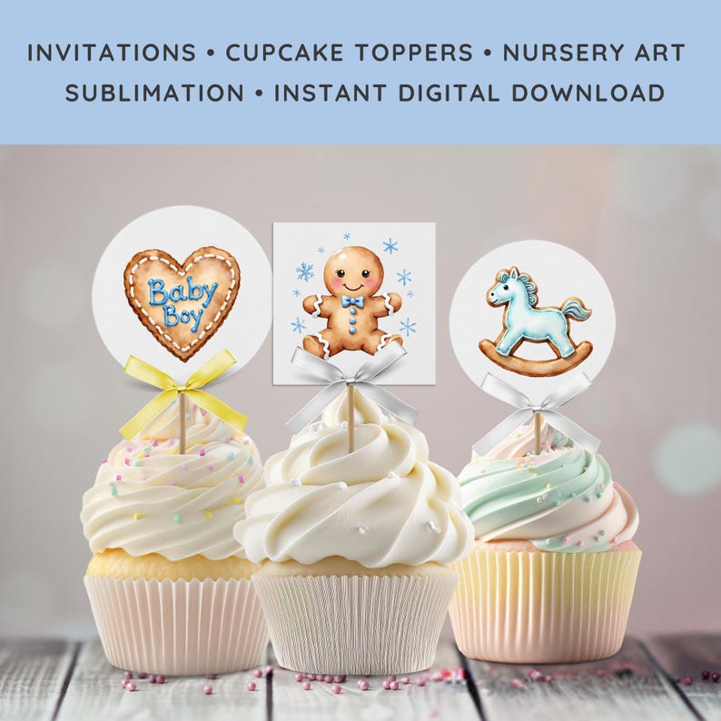 Gingerbread Baby Shower Bundle Boy Clipart, Winter Baby Shower PNG ...