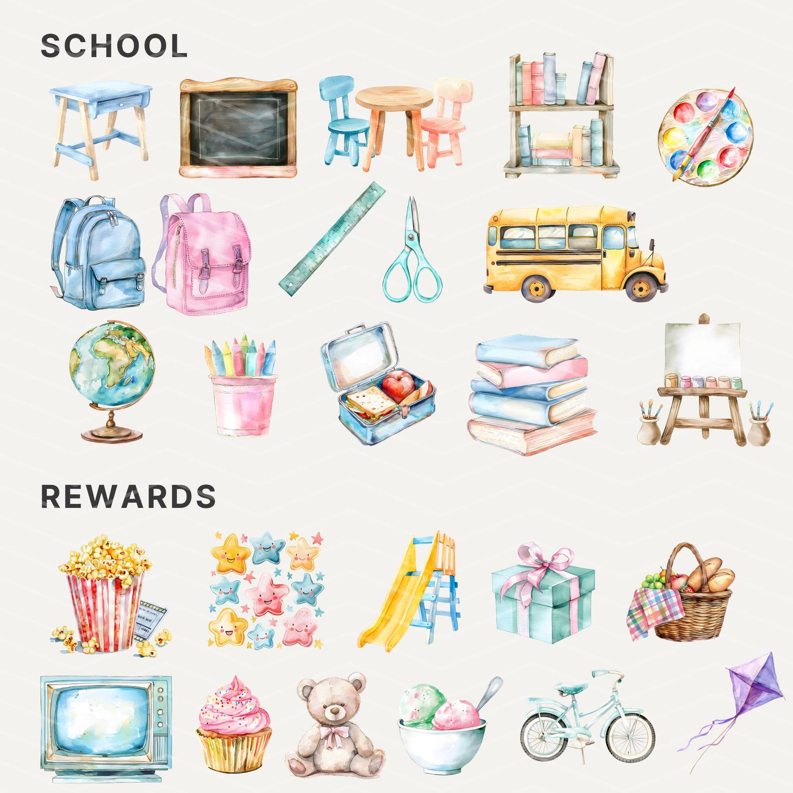 Ultimate Kid's Daily Routine Watercolor Clipart | Rewards Chart Images ...