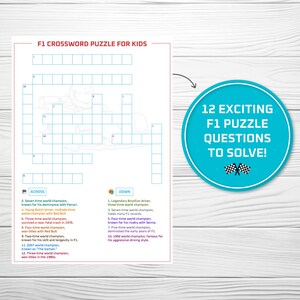 Formula 1 Crossword Puzzle for Kids, F1 Activity Book, Printable Word ...