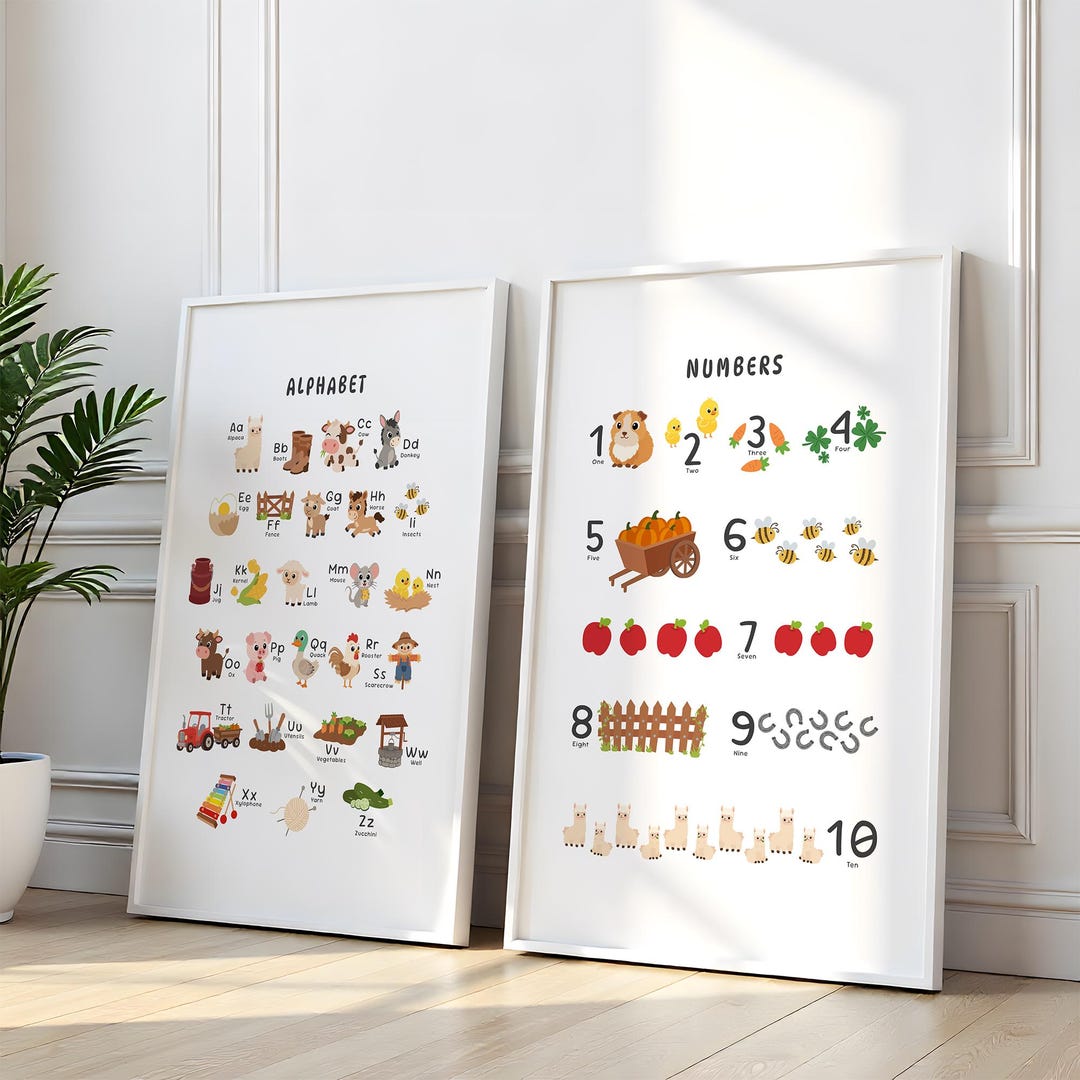 Farm Alphabet and Numbers, Homeschool Posters, Cute ABC Poster Print ...
