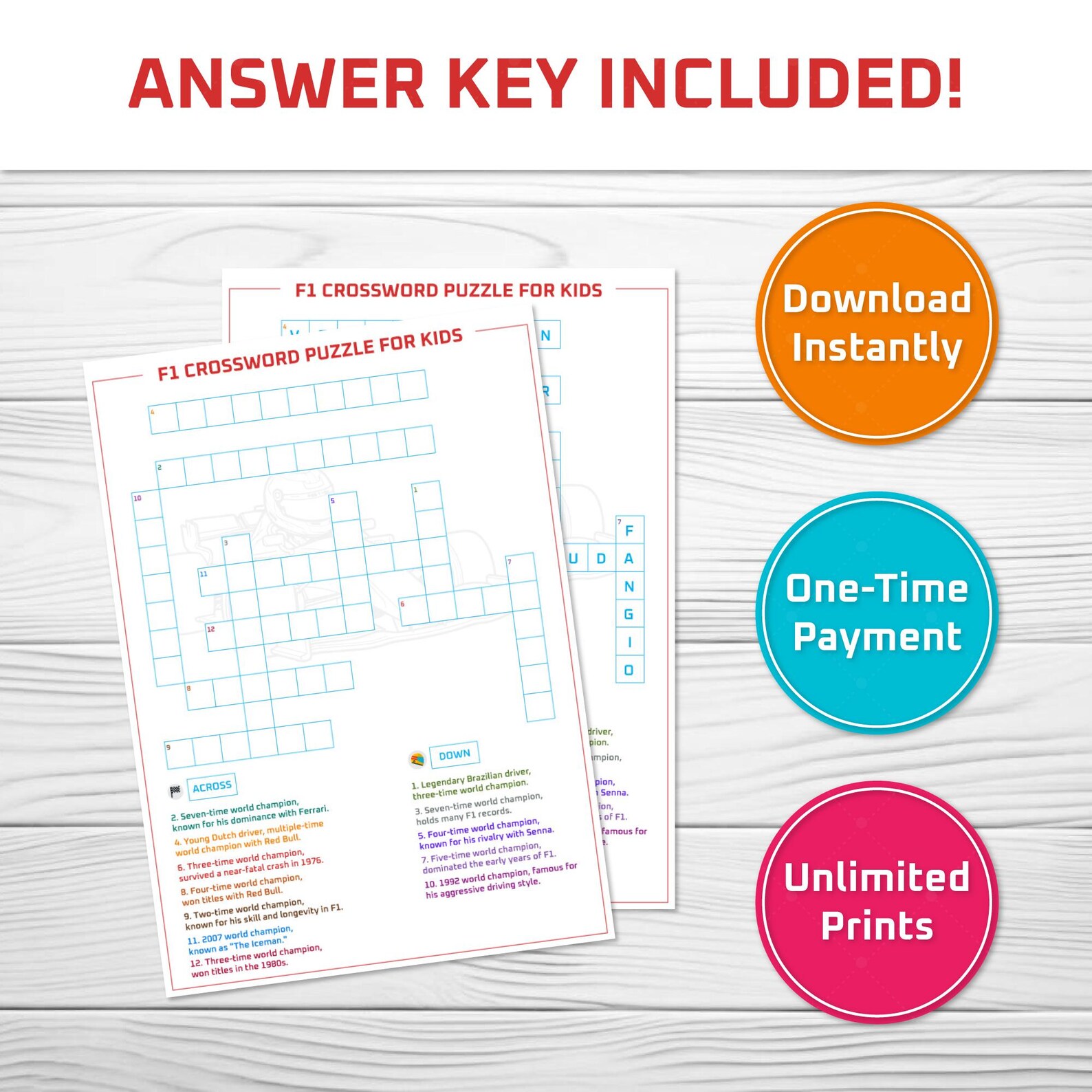 Formula 1 Crossword Puzzle for Kids, F1 Activity Book, Printable Word ...