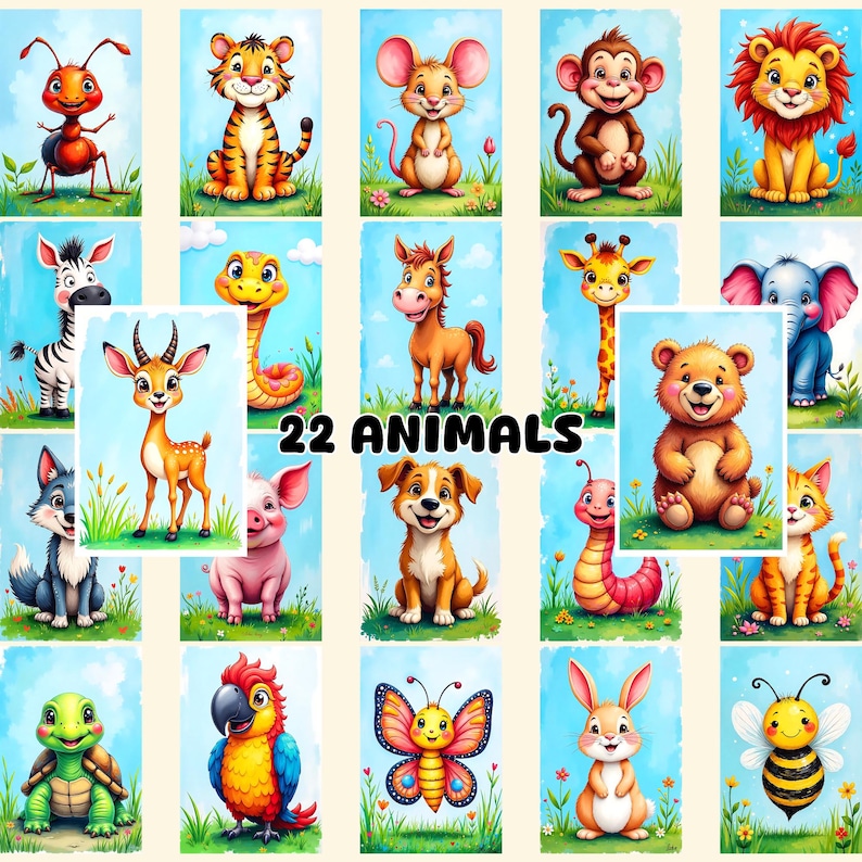 Cute Animal Clipart Bundle - 22 Cute Cartoon Animal Illustrations, High ...