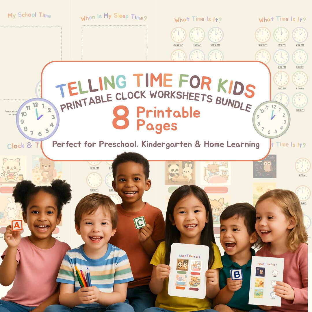 Telling Time Worksheets for Kids, Printable Clock Activities, Learning ...