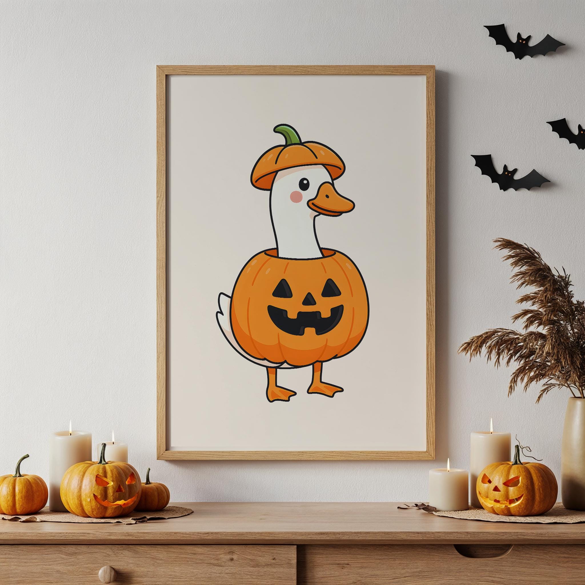 Spooky Goose Halloween Wall Art Set, Cute Pumpkin Skeleton Mummy Goose ...
