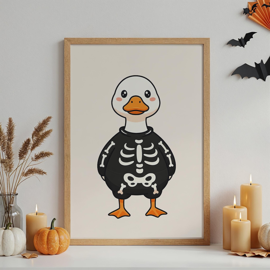 Spooky Goose Halloween Wall Art Set, Cute Pumpkin Skeleton Mummy Goose ...