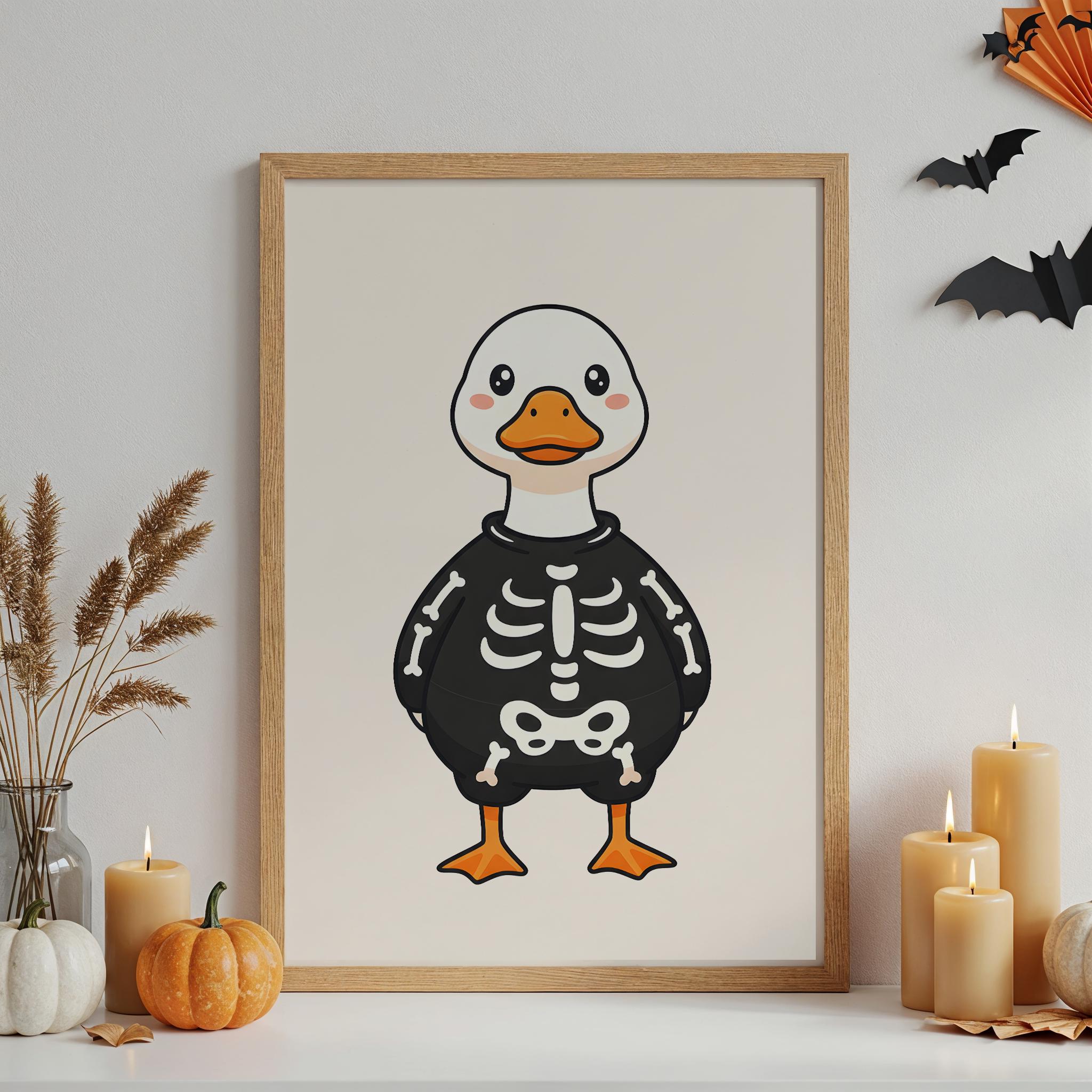 Spooky Goose Halloween Wall Art Set, Cute Pumpkin Skeleton Mummy Goose ...