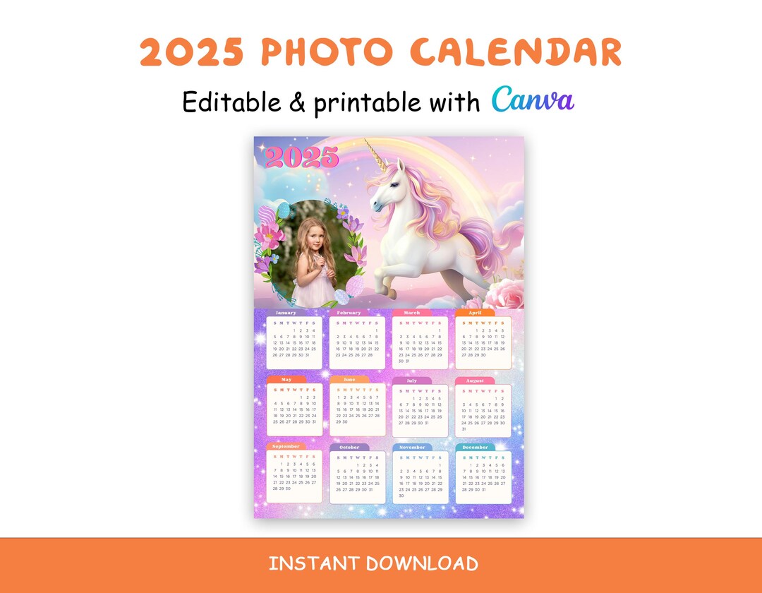 2025 Custom Unicorn Photo Calendar, Printable Unicorn Calendar for ...