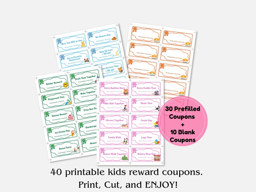 Kids Reward Coupons Printable | Kids Coupon Book | Behavior Reward ...