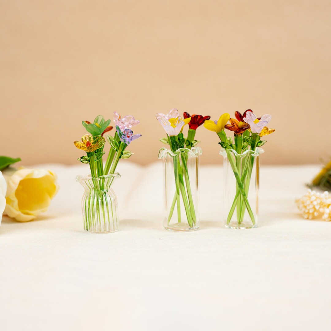 Glass Birth Month Flower,mini Glass Flower Bouquet Set,floral Figurine ...