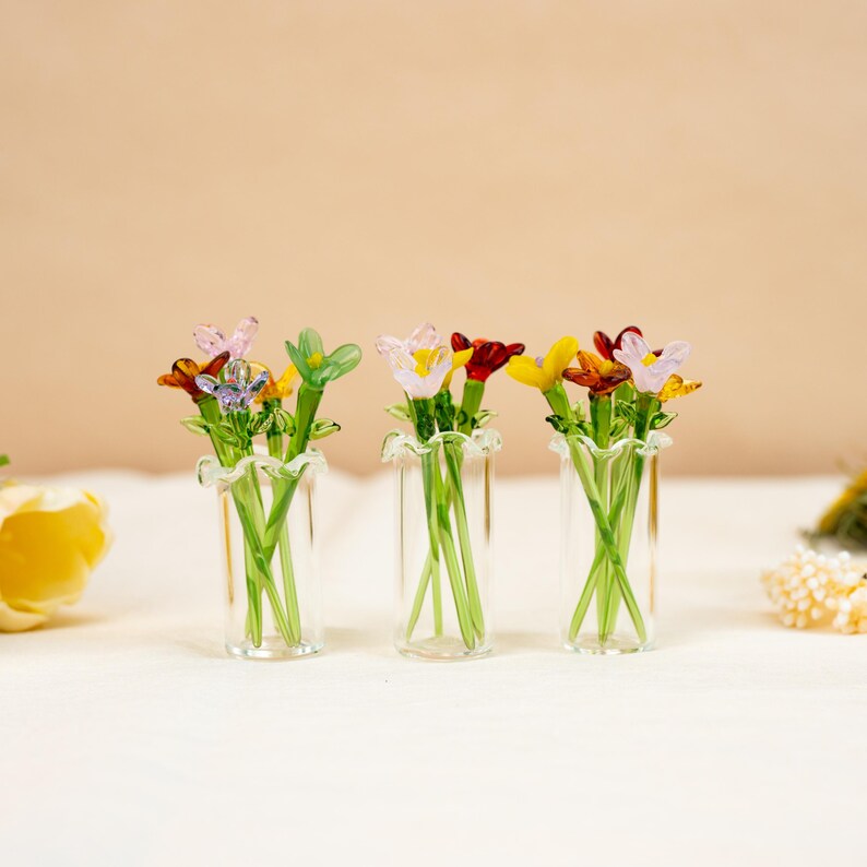 Mini Glass Flower Bouquet Set,birth Month Flower,mini Floral Figurine ...