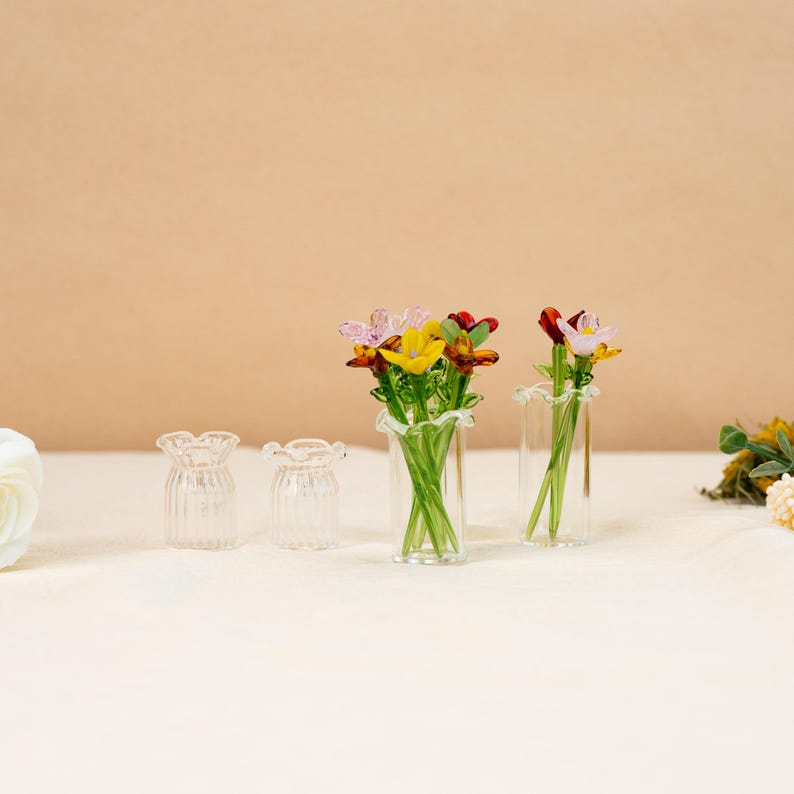 Mini Glass Flower Bouquet Set,birth Month Flower,mini Floral Figurine ...