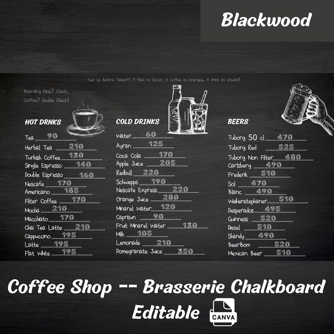 Chalkboard Menu Template Editable | Coffee Shop & Brasserie Sign ...