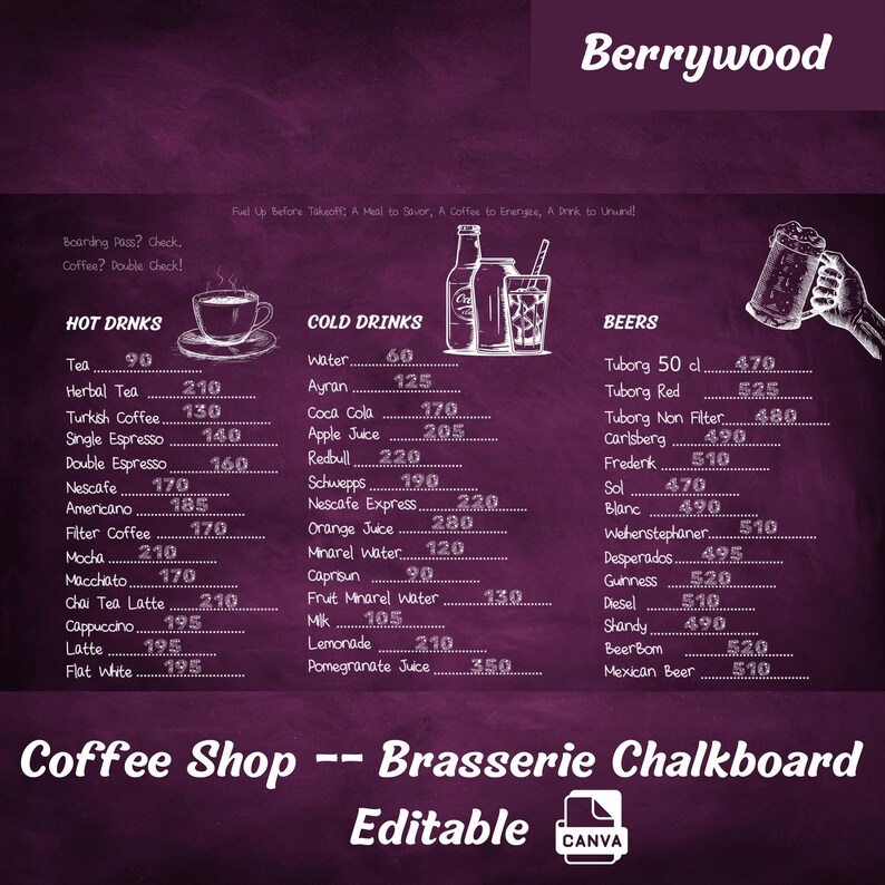Chalkboard Menu Template Editable | Coffee Shop & Brasserie Sign ...