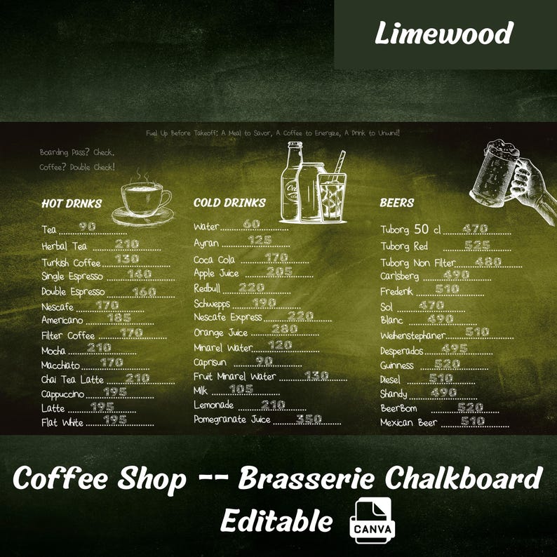 Chalkboard Menu Template Editable | Coffee Shop & Brasserie Sign ...