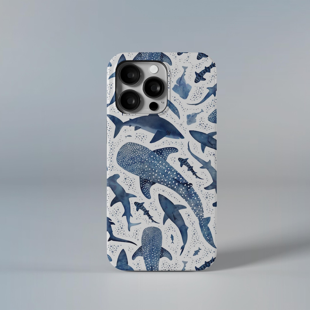 White Base Color Blue Watercolor Shark Phone Case for iPhone Plus Pro ...