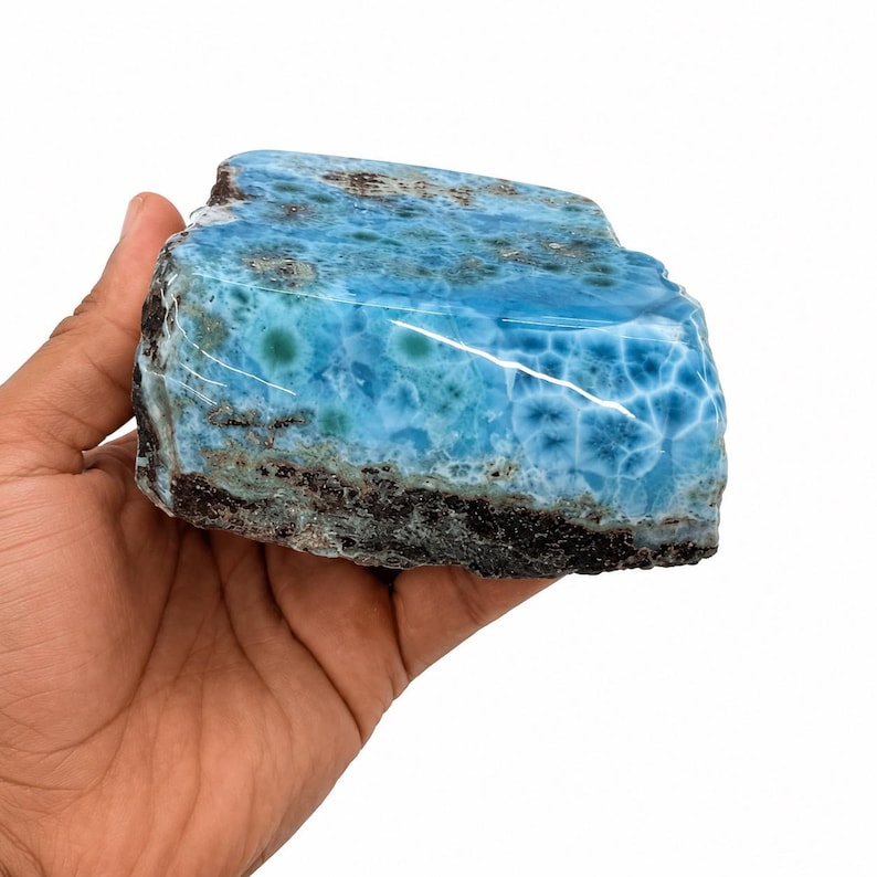 Extraordinary AAA Larimar Stone Slab – 1069g Natural Blue Crystal ...