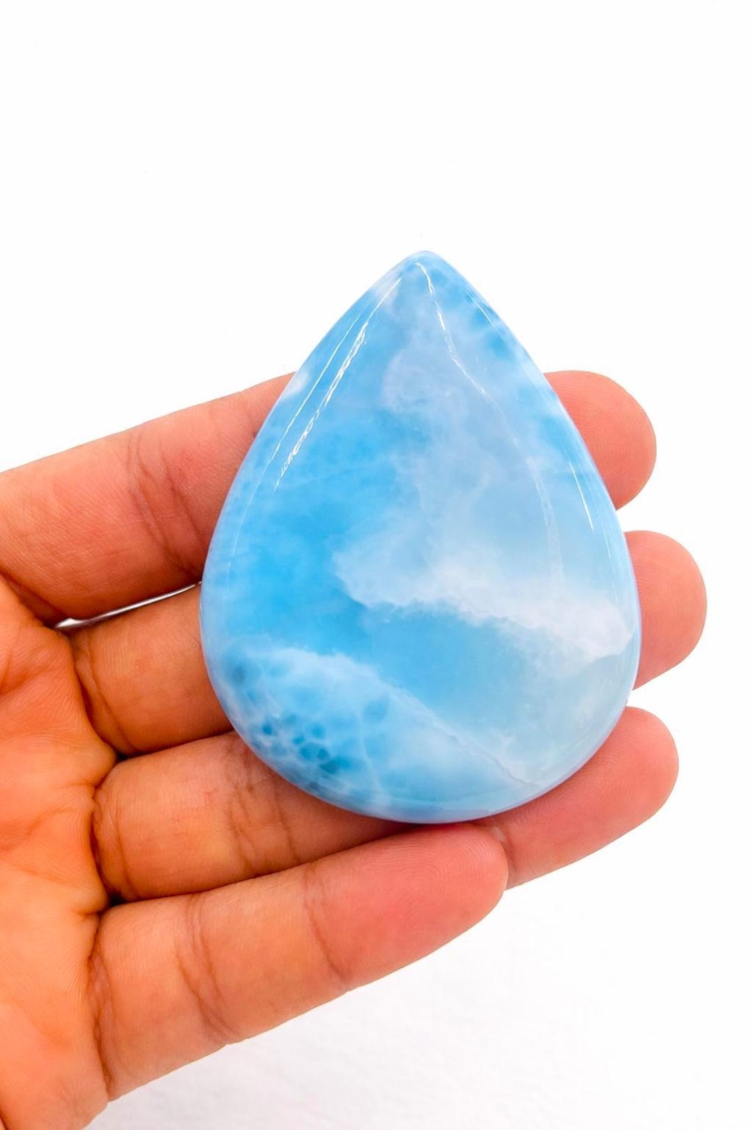 Large Natural Larimar Teardrop Cabochon 48.8g | Authentic Dominican ...