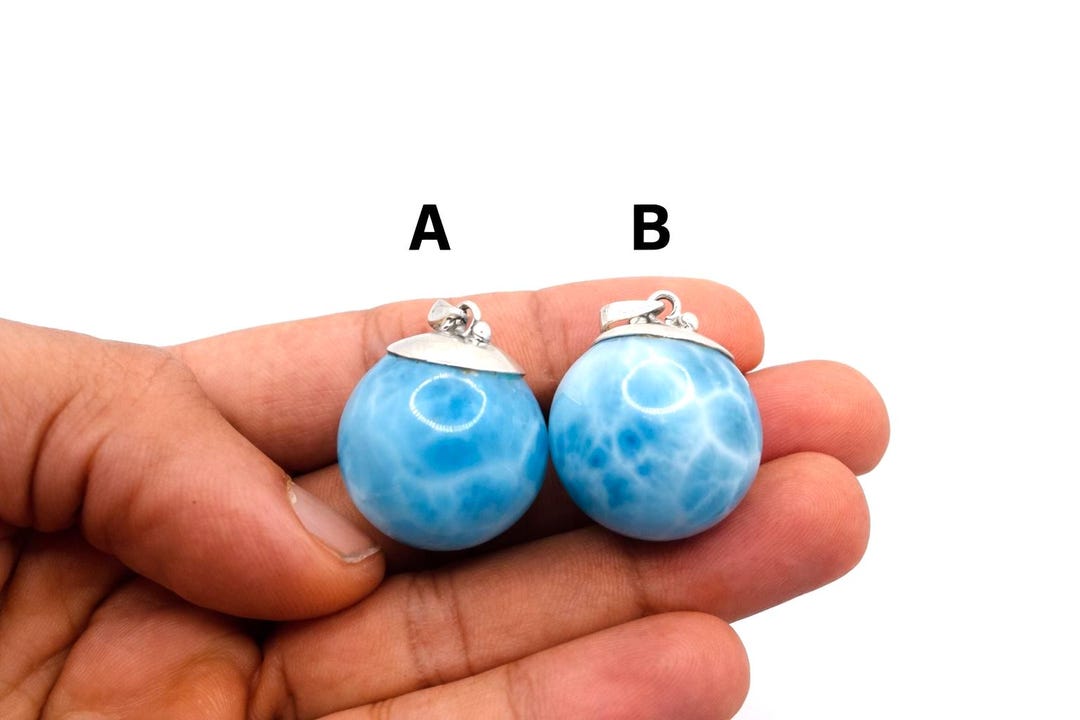 Larimar Sphere Necklace Pendant With Silver Bail- Minimalist Blue ...