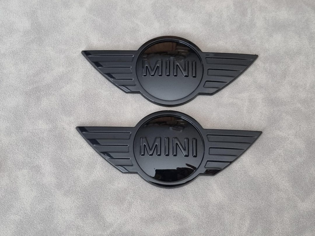 2pcs Mini Cooper Logo Emblem 11.5x5cm Glossy Black Bonnet Hood Badge ...