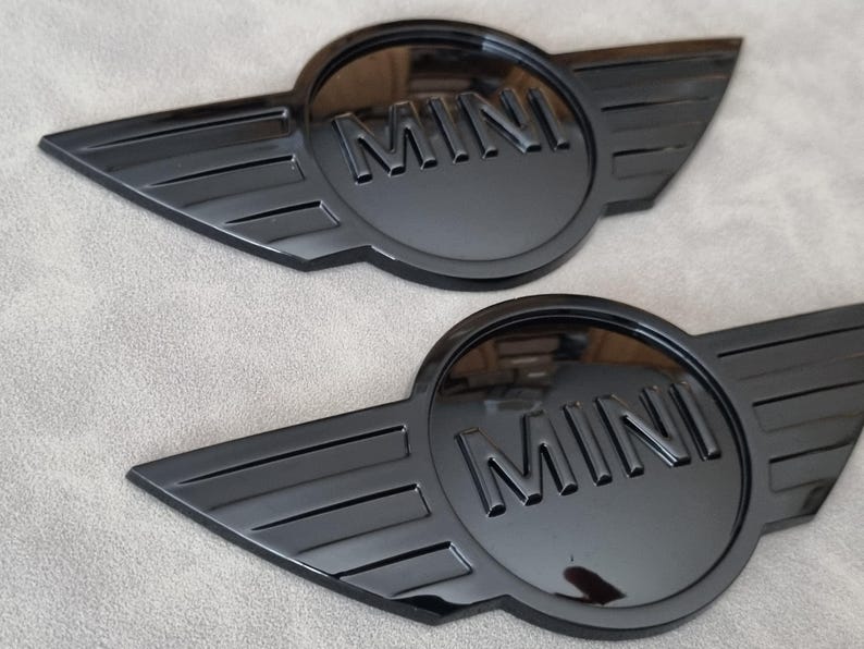2pcs Mini Cooper Logo Emblem 11.5x5cm Glossy Black Bonnet Hood Badge ...