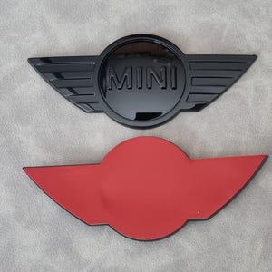 2pcs Mini Cooper Logo Emblem 11.5x5cm Glossy Black Bonnet Hood Badge ...