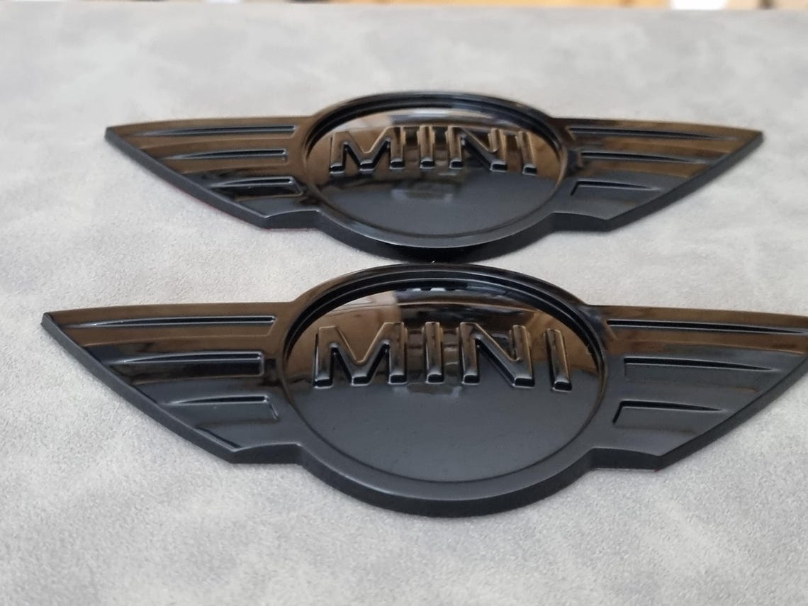 2pcs Mini Cooper Logo Emblem 11.5x5cm Glossy Black Bonnet Hood Badge ...
