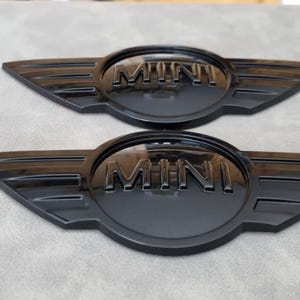 2pcs Mini Cooper Logo Emblem 11.5x5cm Glossy Black Bonnet Hood Badge ...