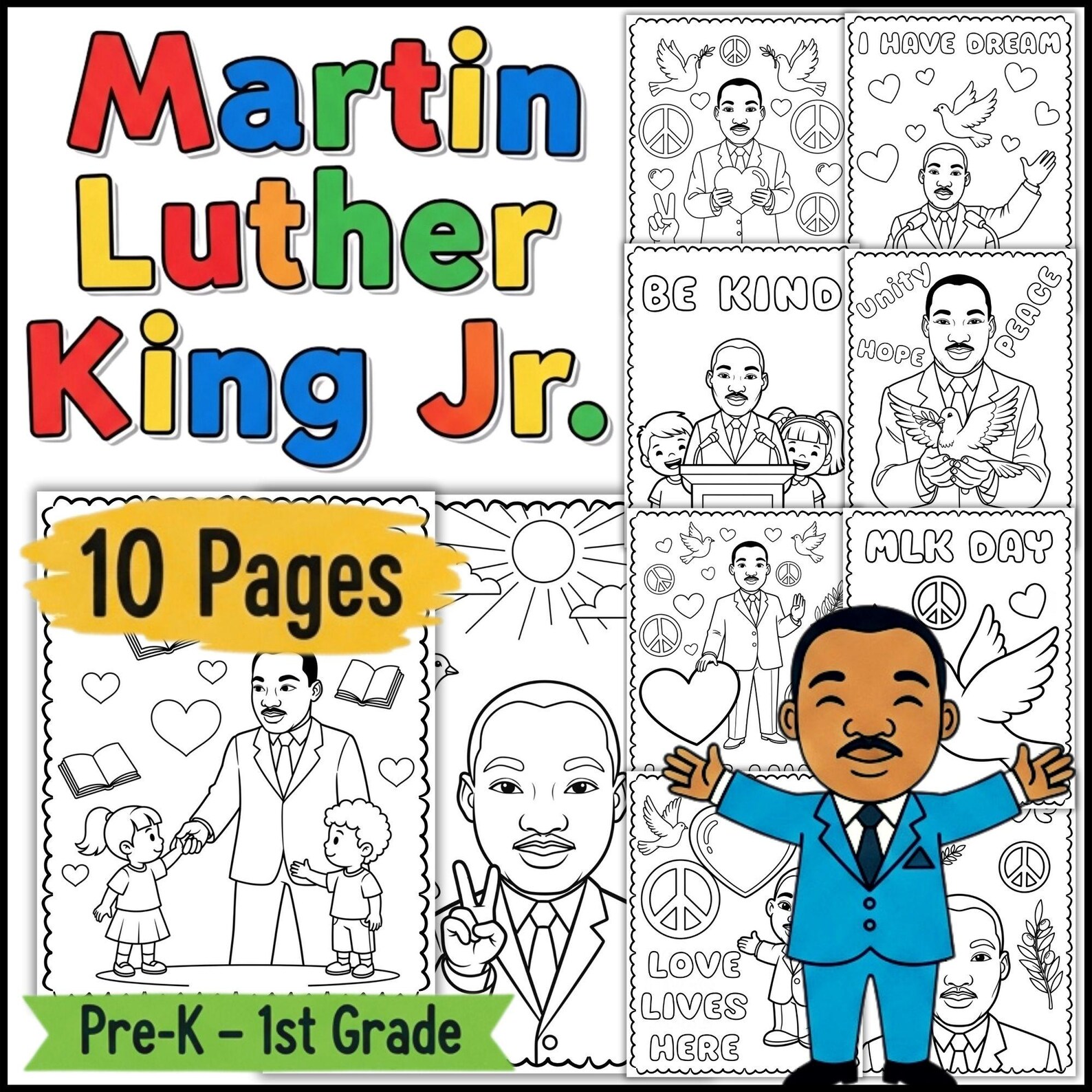 Martin Luther King Jr Day Printable Coloring Pages | MLK Pre-k to 1st ...