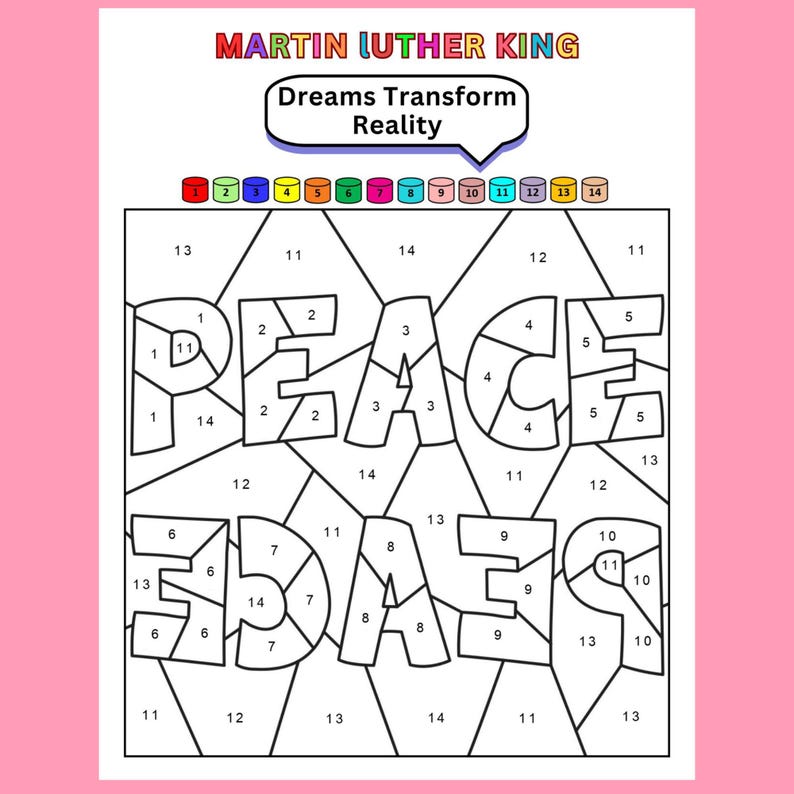 Martin Luther King Day Color by Numbers Pages, MLK Color by Number ...