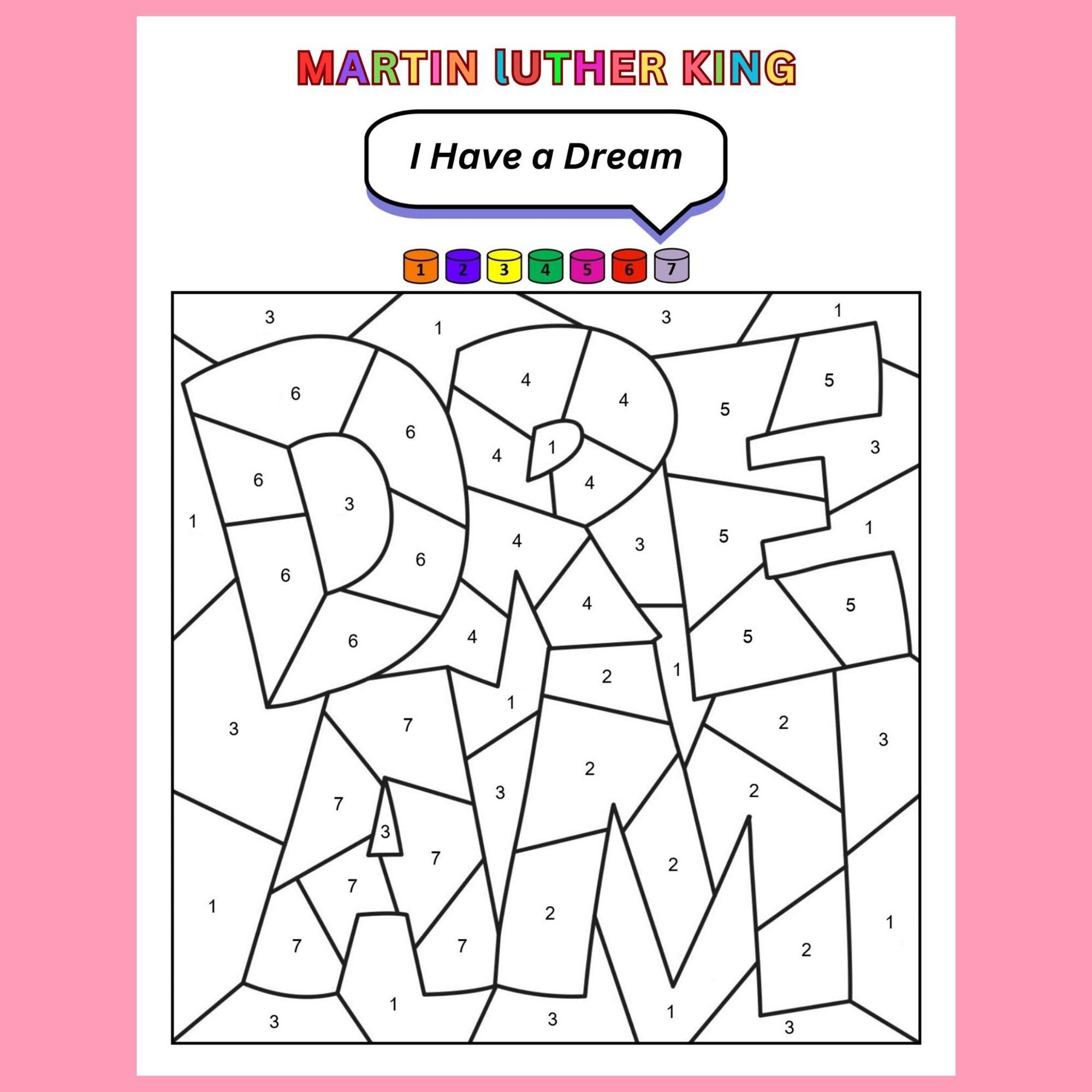 Martin Luther King Day Color by Numbers Pages, MLK Color by Number ...