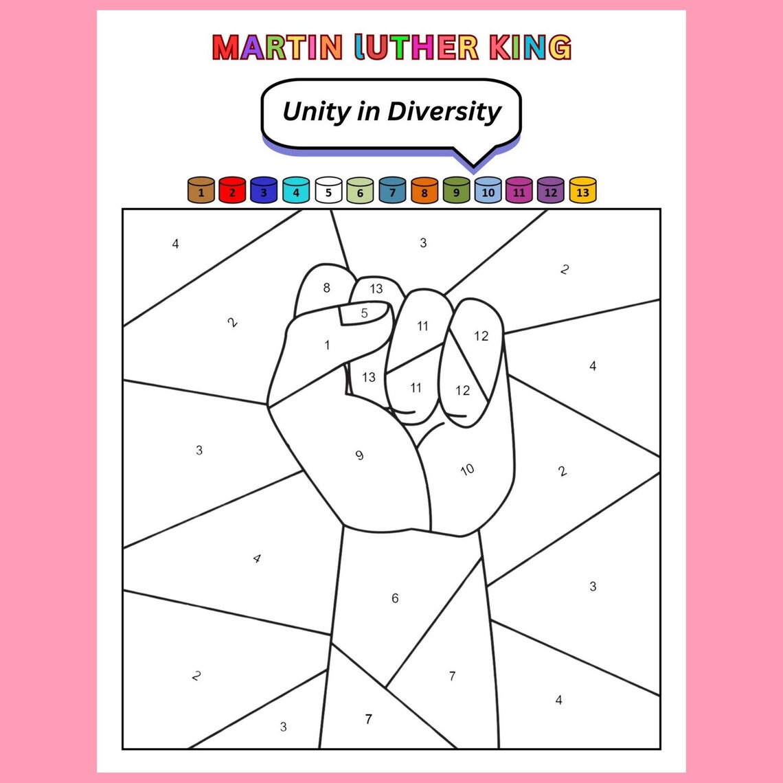 Martin Luther King Day Color by Numbers Pages, MLK Color by Number ...