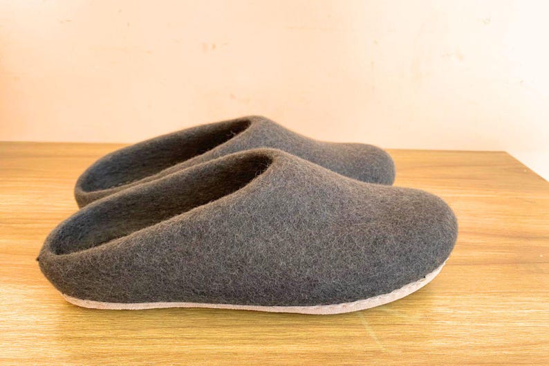 Gray, Soft Wool Slipper for Indoor Spaces | Handmade Warm Felt Slippers ...