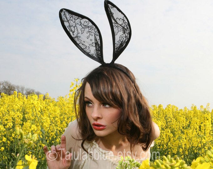 Lace Bunny Ears Headband Black Lace Bunny Ears Headband Etsy
