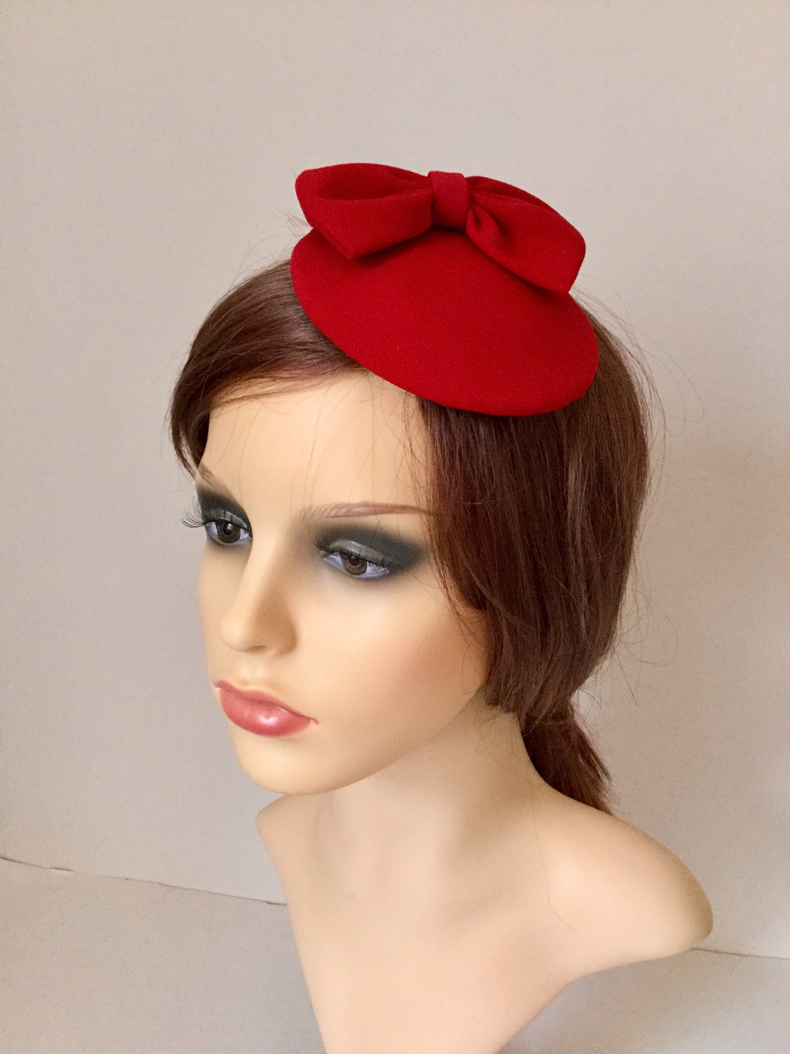 Red Wool Cocktail Hat Red Bow Cocktail Hat Red Fascinator. - Etsy