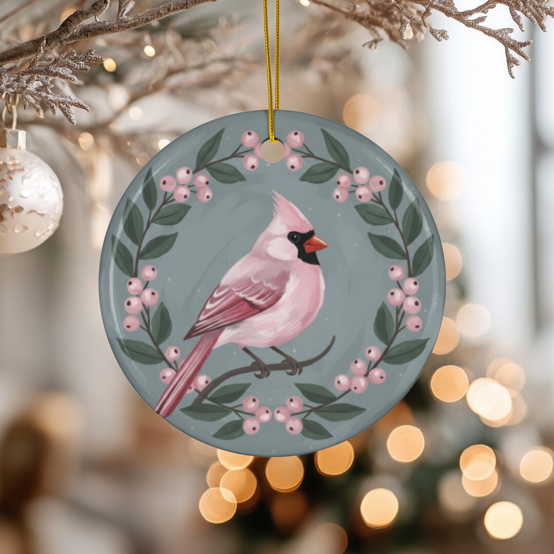 Leucistic Pink Cardinal Christmas Ornament: Holiday Gift for Bird ...