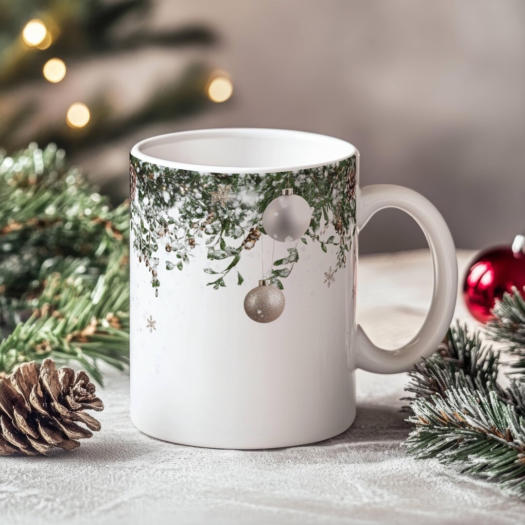 Wrap Around Garland Mug Christmas Winter Holiday Ceramic Mug Festive ...