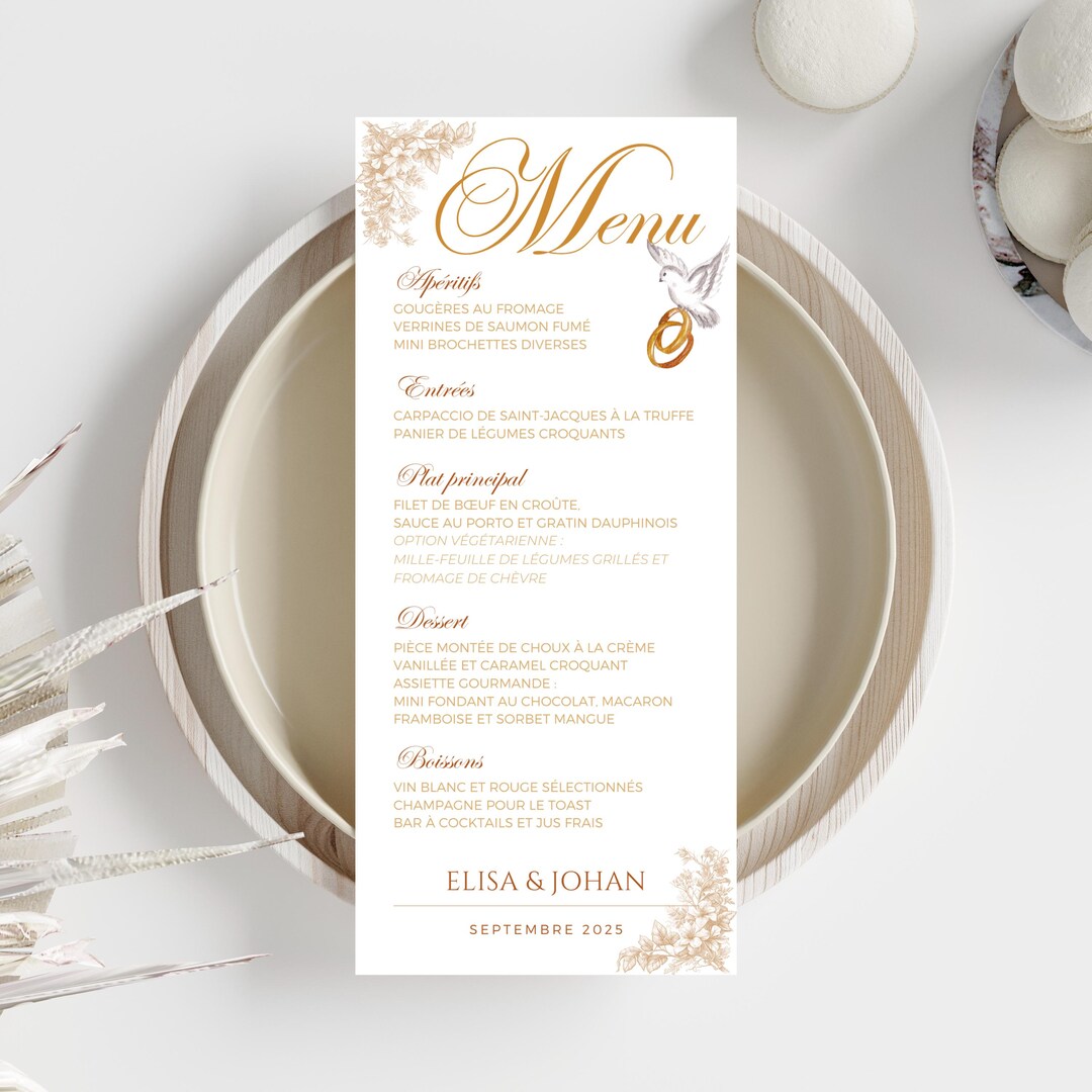 Wedding Menu Template | 4x9 Inch | Personalized Digital Menu ...