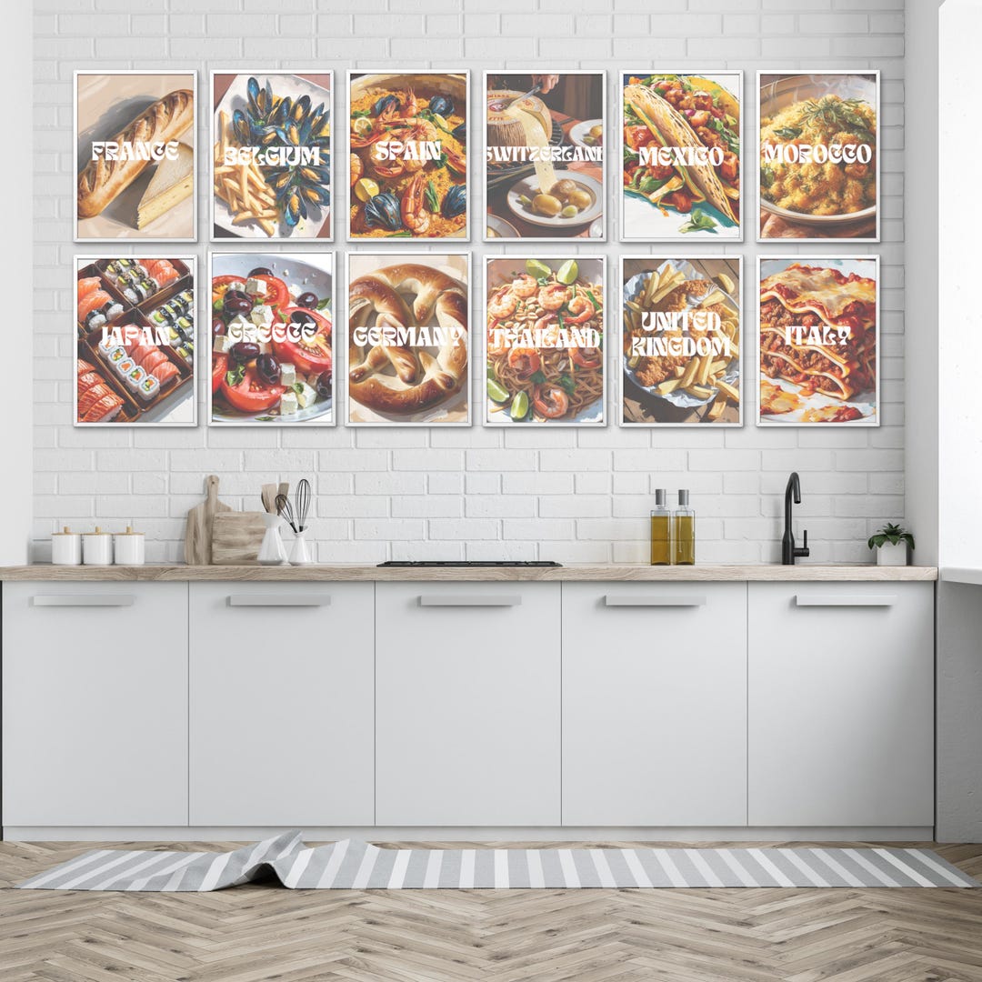 Set of 12 Posters Illustrations Culinary Posters Digital Prints Kitchen ...