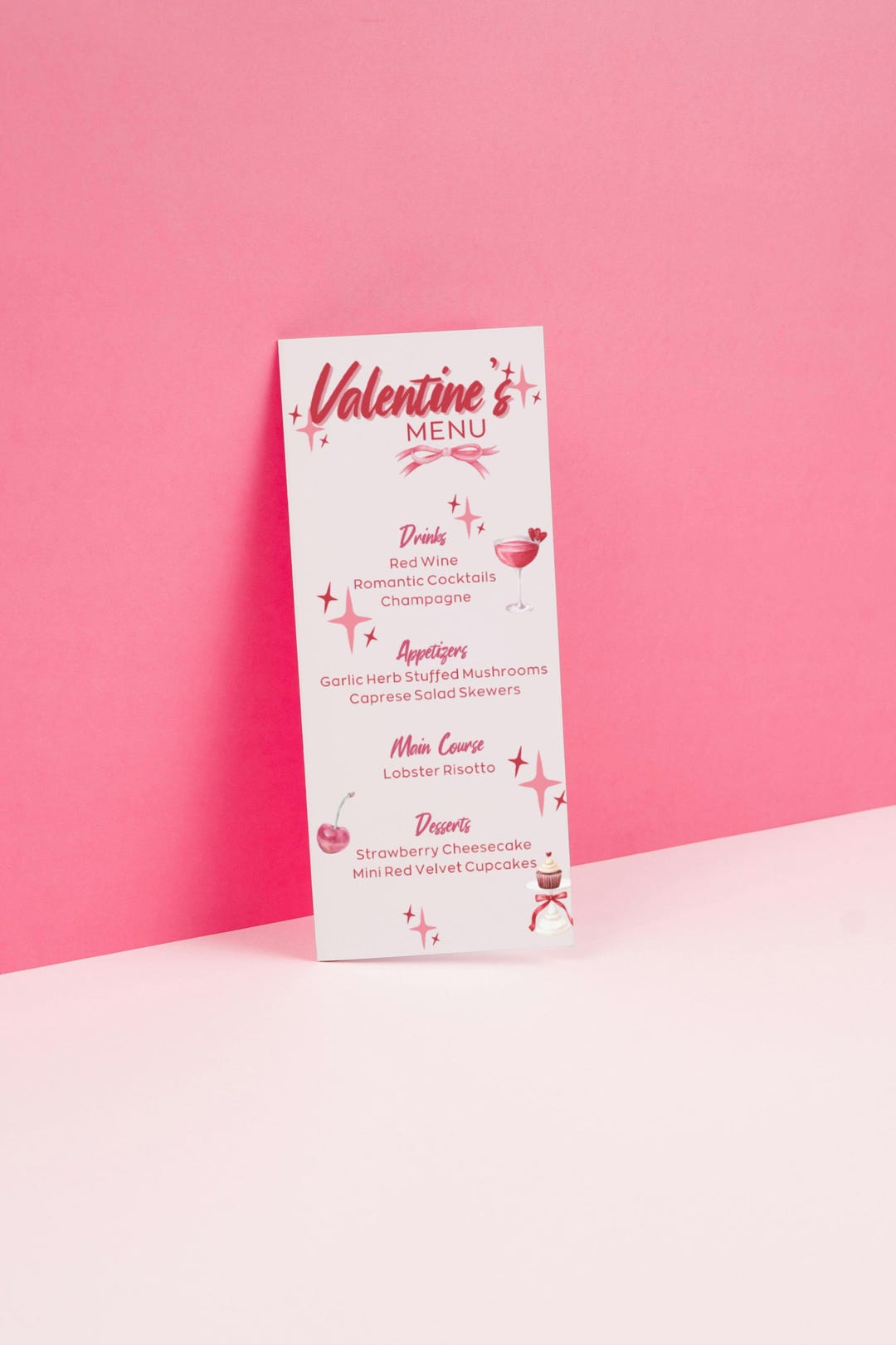 Valentines Day Menu Digital Printable 4x9 Inches Template Romantic Menu ...