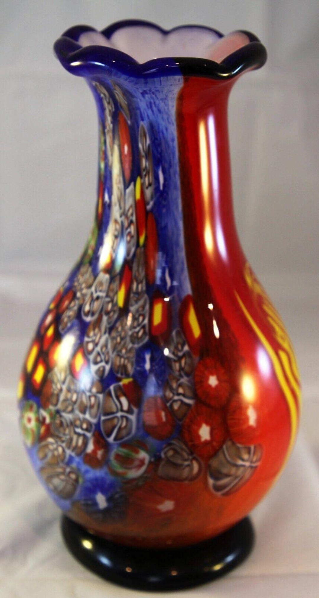 Hand Blown Art Glass Vase Abstract Amoeba Swirl Millefiori Style Rare ...