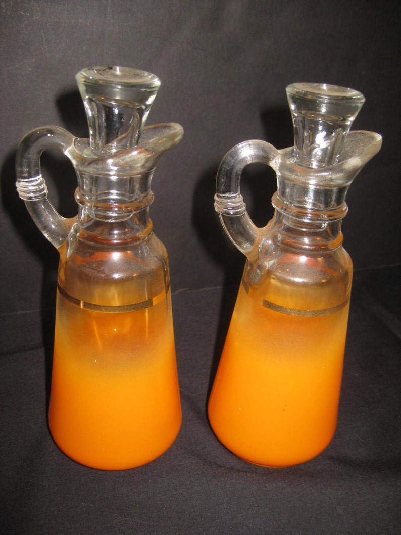 Pair of Mod Orange Blendo mini Cruets with Stoppers Frosted | Etsy